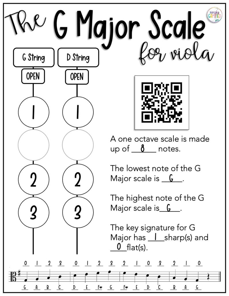 G Major Scale Worksheets one Octave-portrait for Violin, Viola, Cello ...
