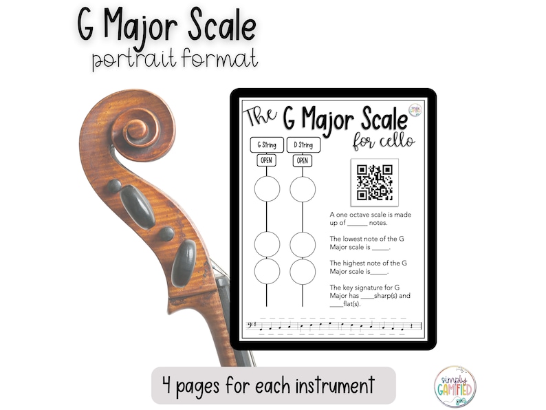 G Major Scale Worksheets (one Octave-portrait) | for Violin, Viola ...