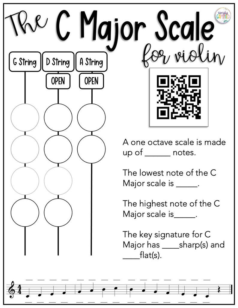 C Major Scale Worksheets one Octave-portrait Violin - Etsy