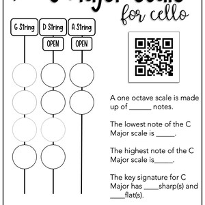C Major Scale Worksheets one Octave-portrait Violin, Viola, Cello, Bass ...
