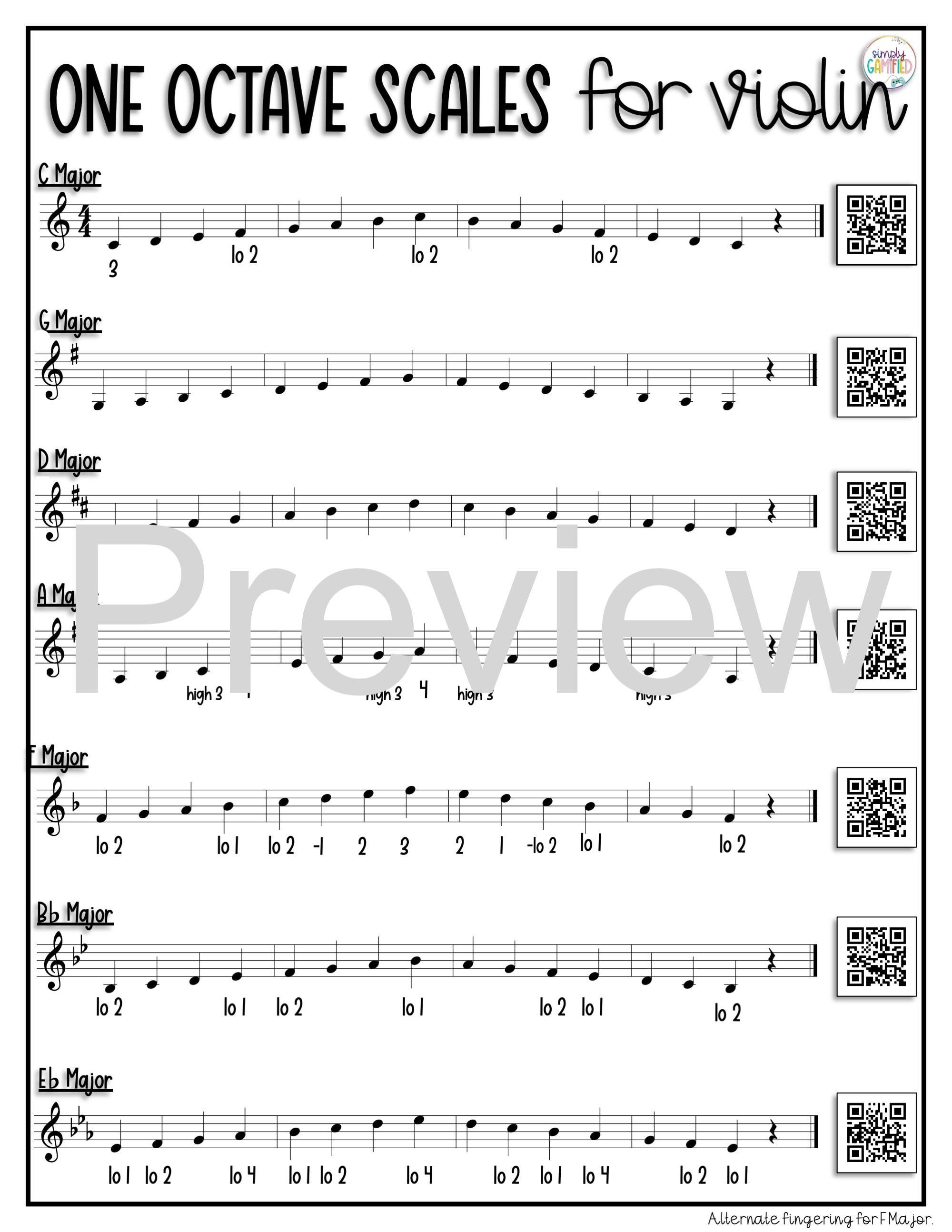 One Octave Scale Sheets for Violin, Viola, Cello and Bass|strings ...