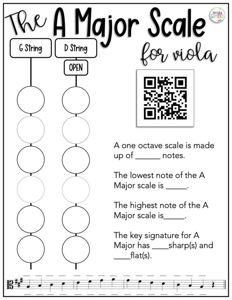 A Major Scale Worksheets one Octave-portrait Violin, Viola, Cello, Bass ...