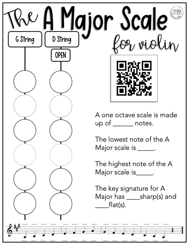 A Major Scale Worksheets one Octave-portrait Violin, Viola, Cello, Bass ...