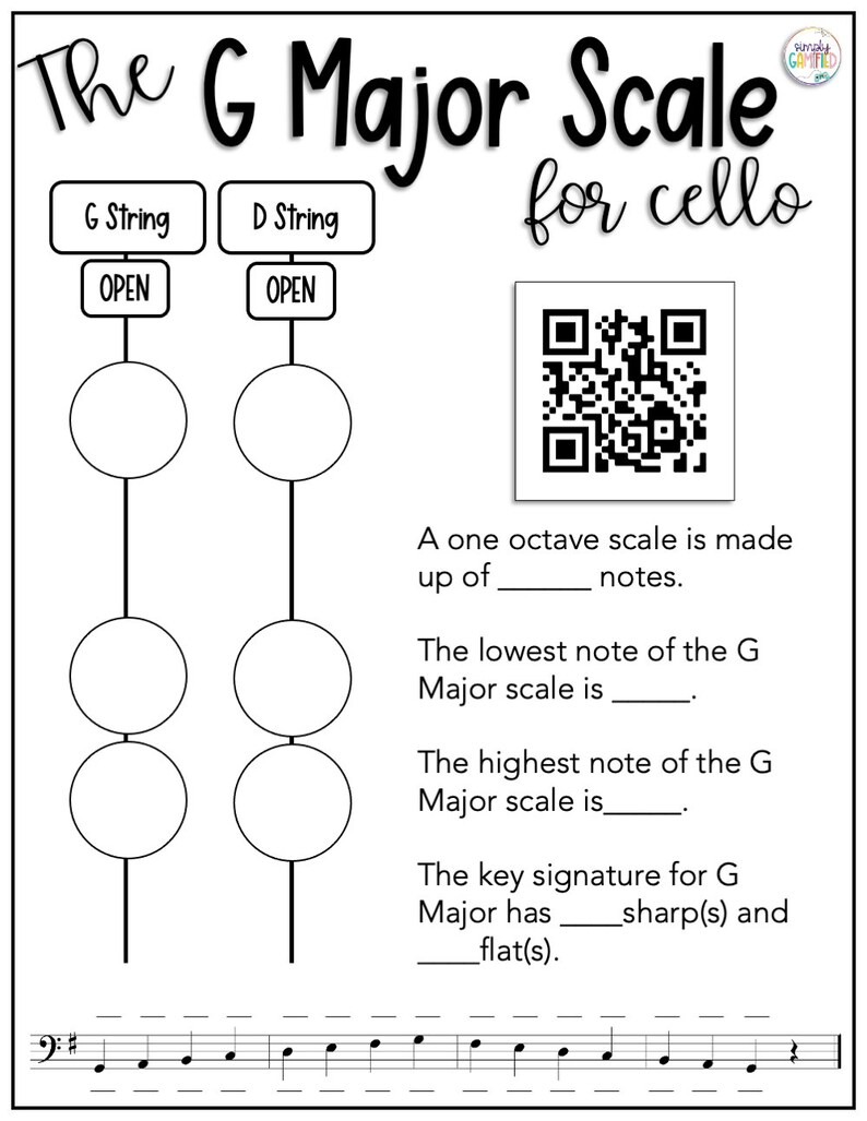 G Major Scale Worksheets one Octave-portrait for Violin, Viola, Cello ...