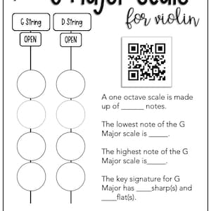 G Major Scale Worksheets (one Octave-portrait) | for Violin, Viola ...