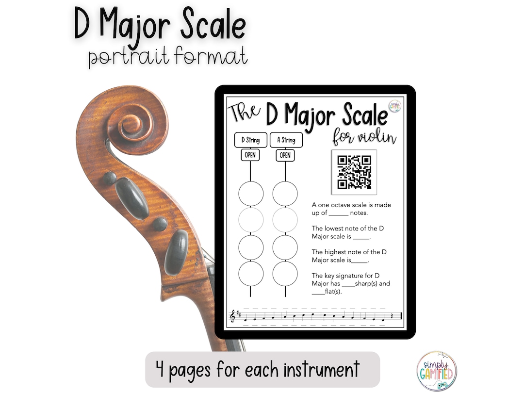 D Major Scale Worksheet (one Octave-portrait) | Violin, Viola, Cello ...