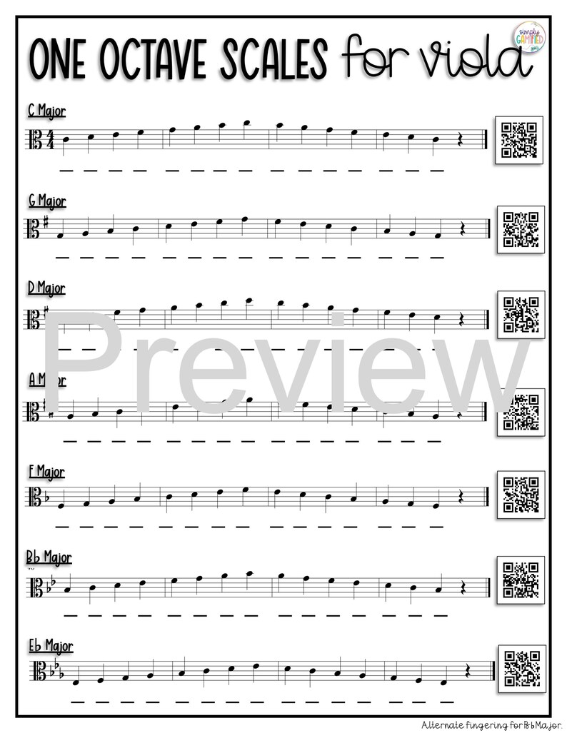 One Octave Scale Sheets for Violin, Viola, Cello and Bassstrings ...