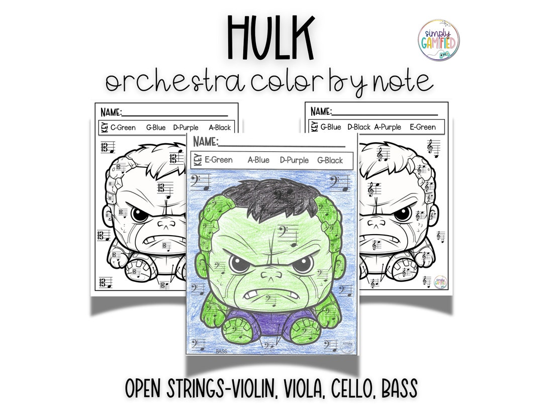 Hulk Orchestra Open String Color by Note Print Go Worksheets - Etsy