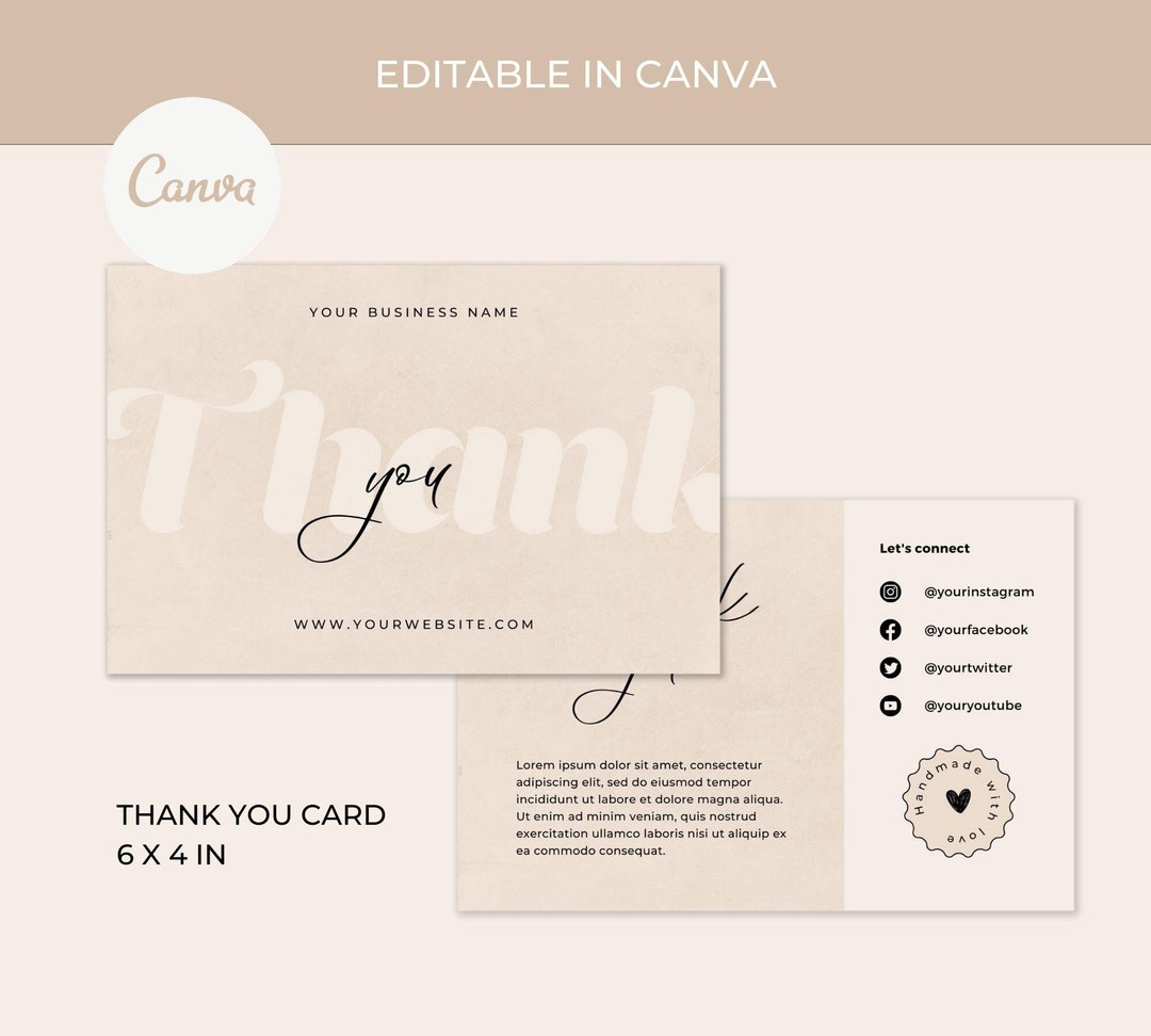 Minimal Beige Thank You Cards | Instant Download | Boho Thanks for Your ...