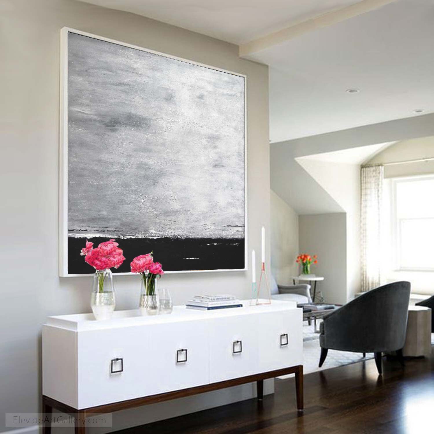 Monochrome Landscape Painting on Canvas, Original Black White Abstract ...