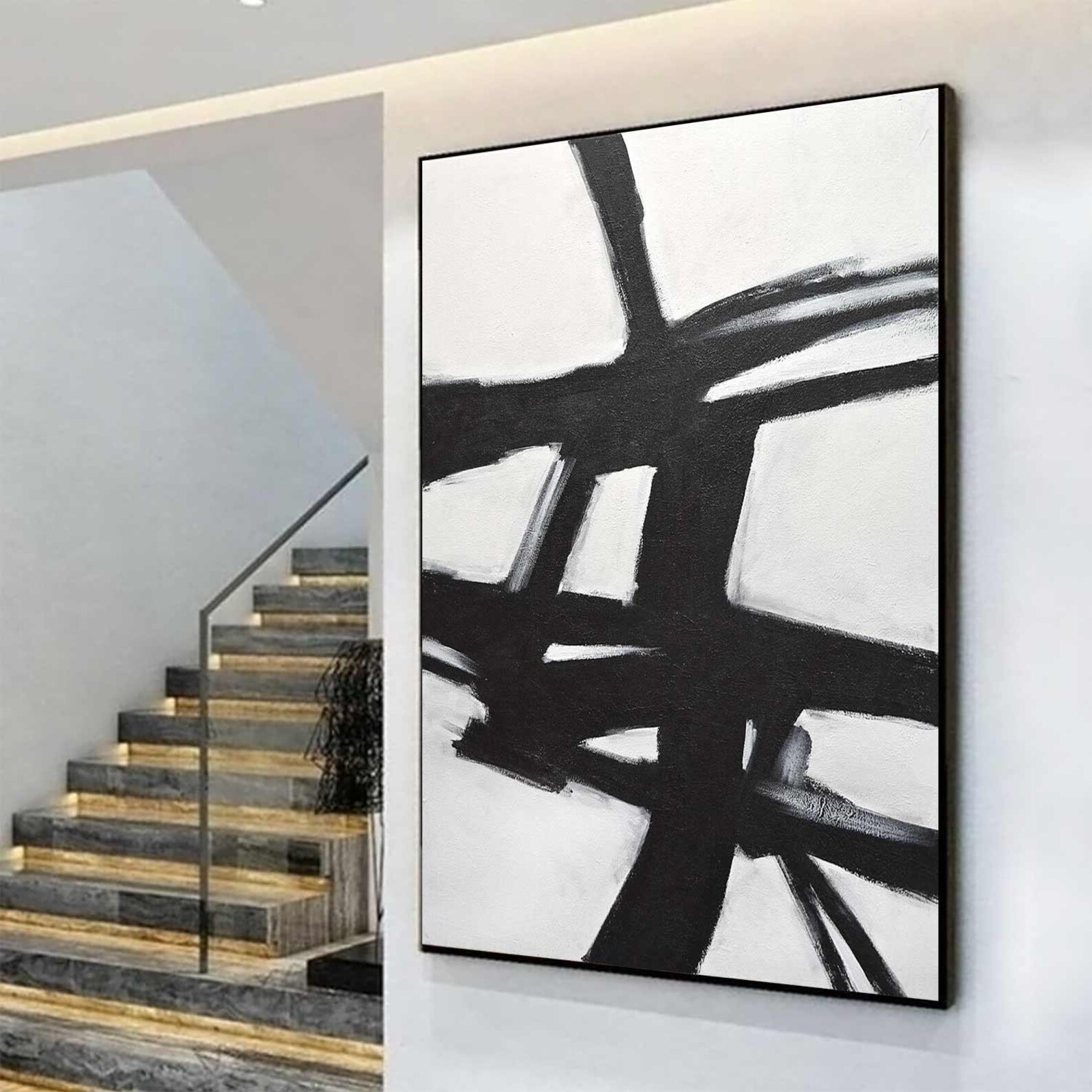 Black and White Abstract Expressionism Wall Art, Oversized Franz Kline ...