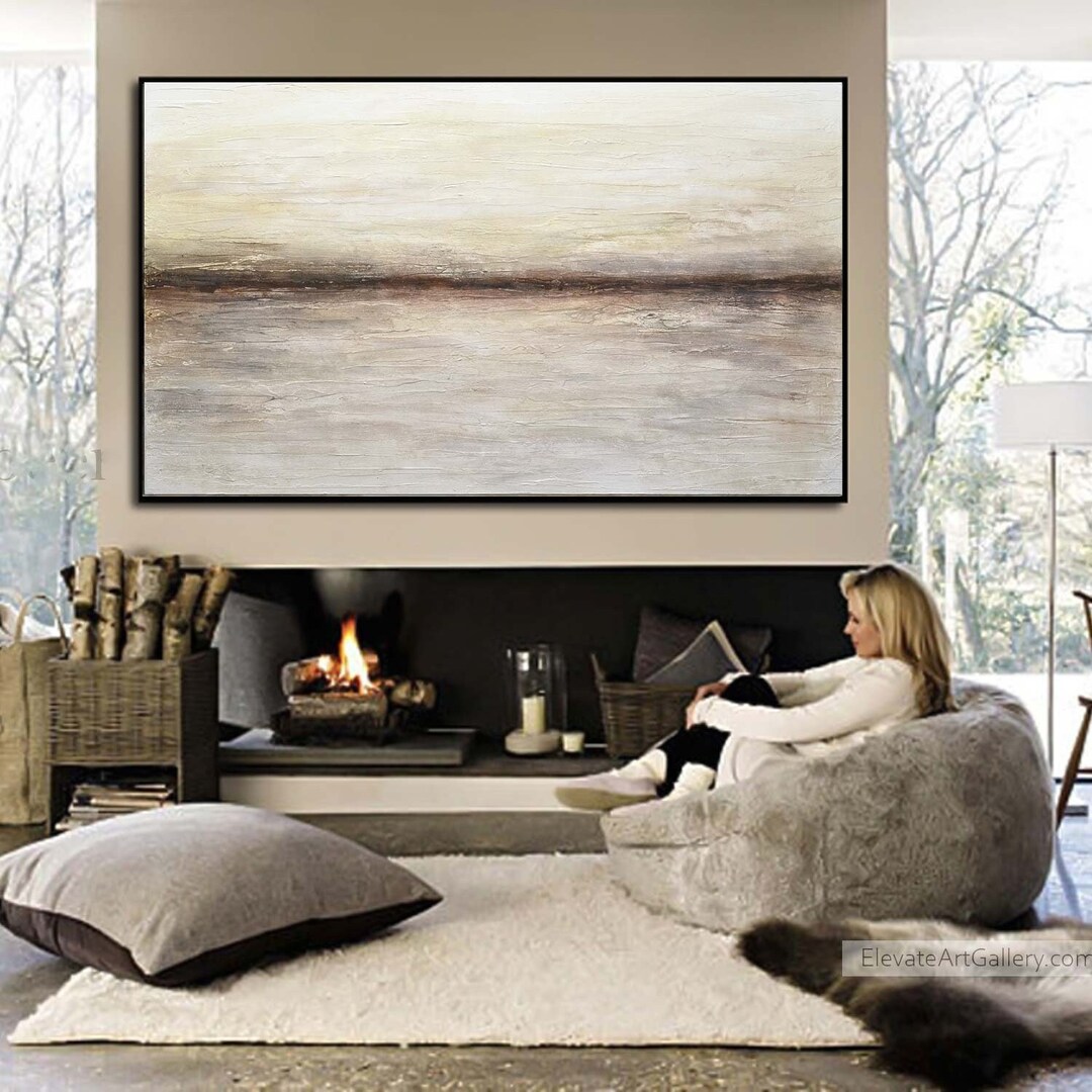 Natural Colors Earth Tone Landscape Painting, Light Minimal Abstract ...