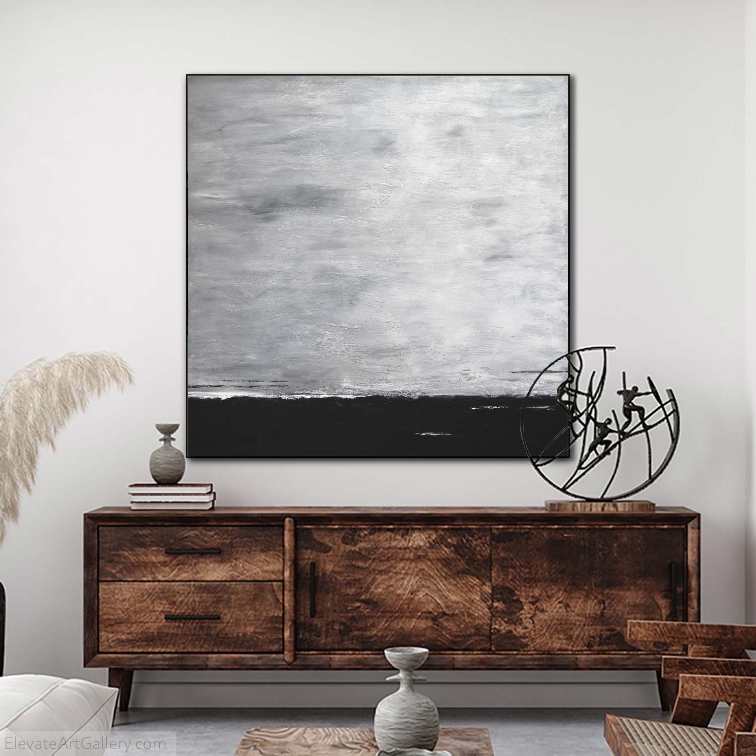 Monochrome Landscape Painting on Canvas, Original Black White Abstract ...