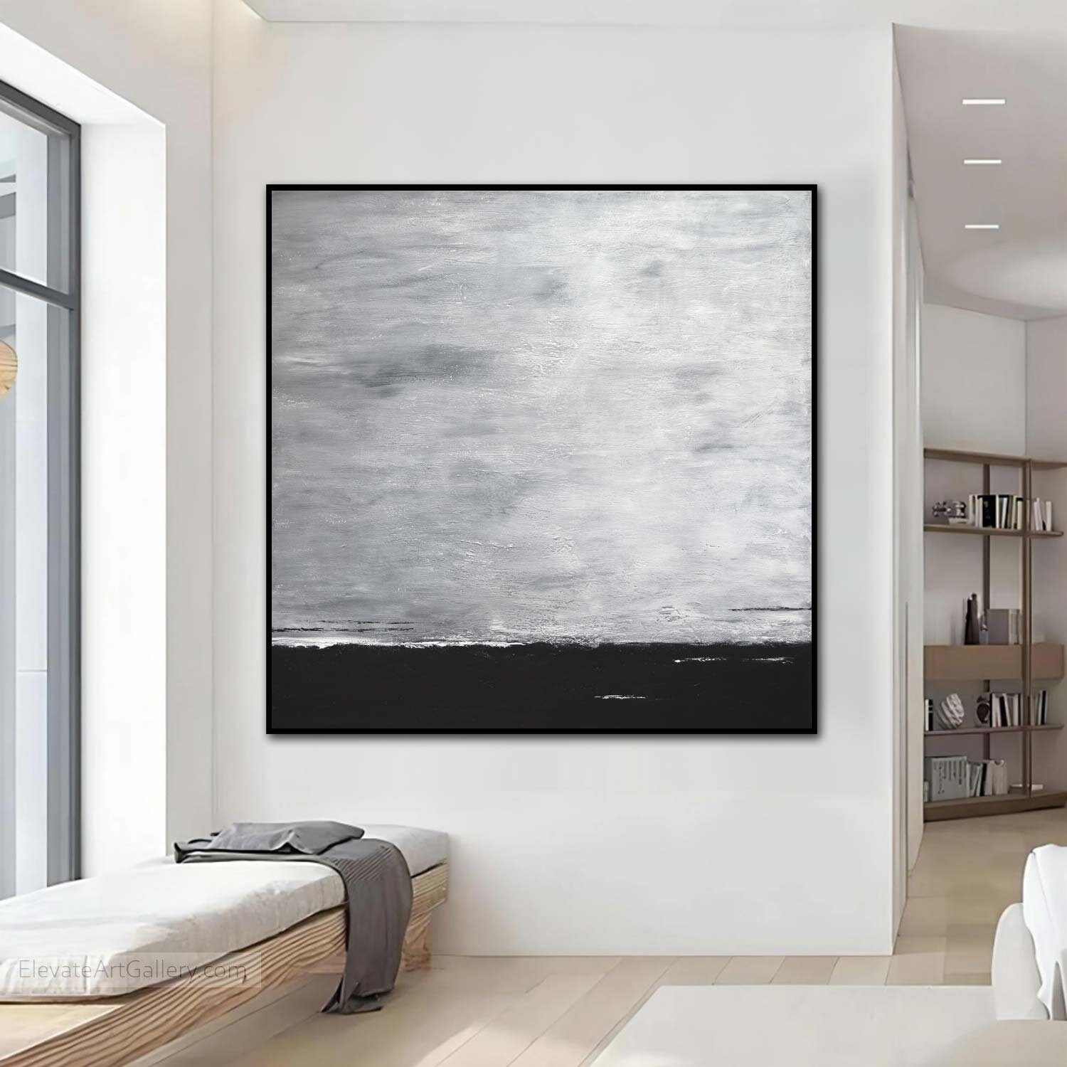 Monochrome Landscape Painting on Canvas, Original Black White Abstract ...