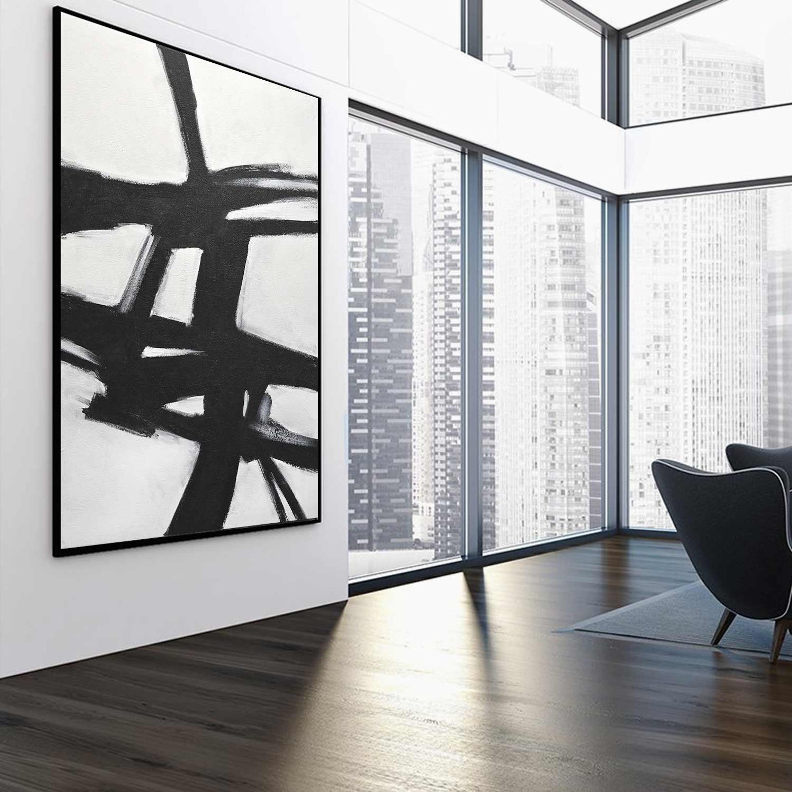Black and White Abstract Expressionism Wall Art, Oversized Franz Kline ...