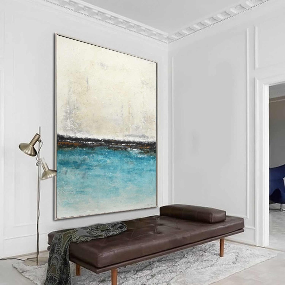Ocean Blue Interior Design Abstract Landscape Painting, Coastal Beach ...