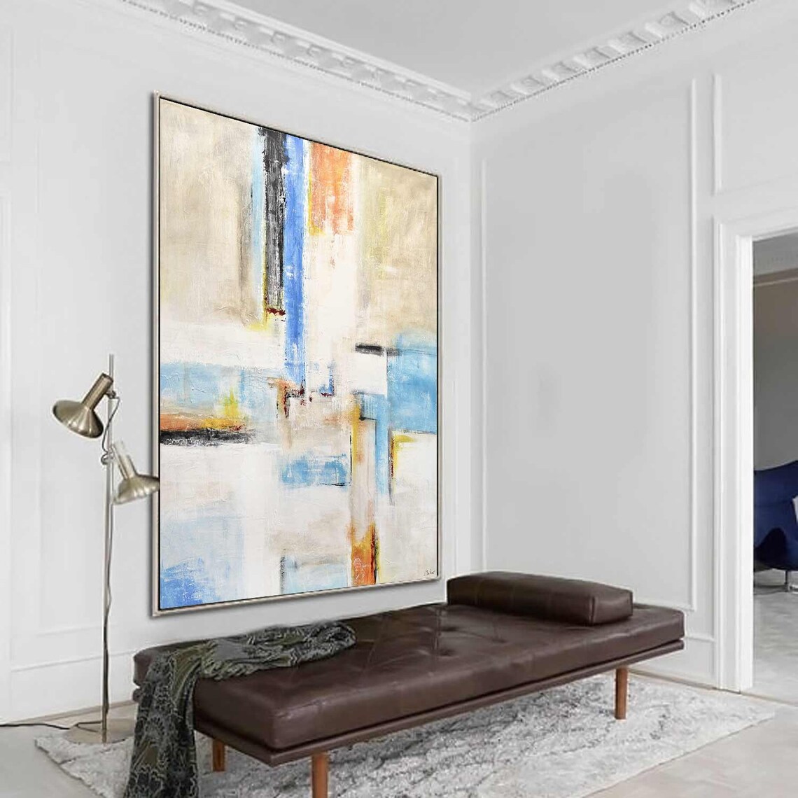 Large Abstract Painting, Geometric Color Blocks Wall Decor, Original ...
