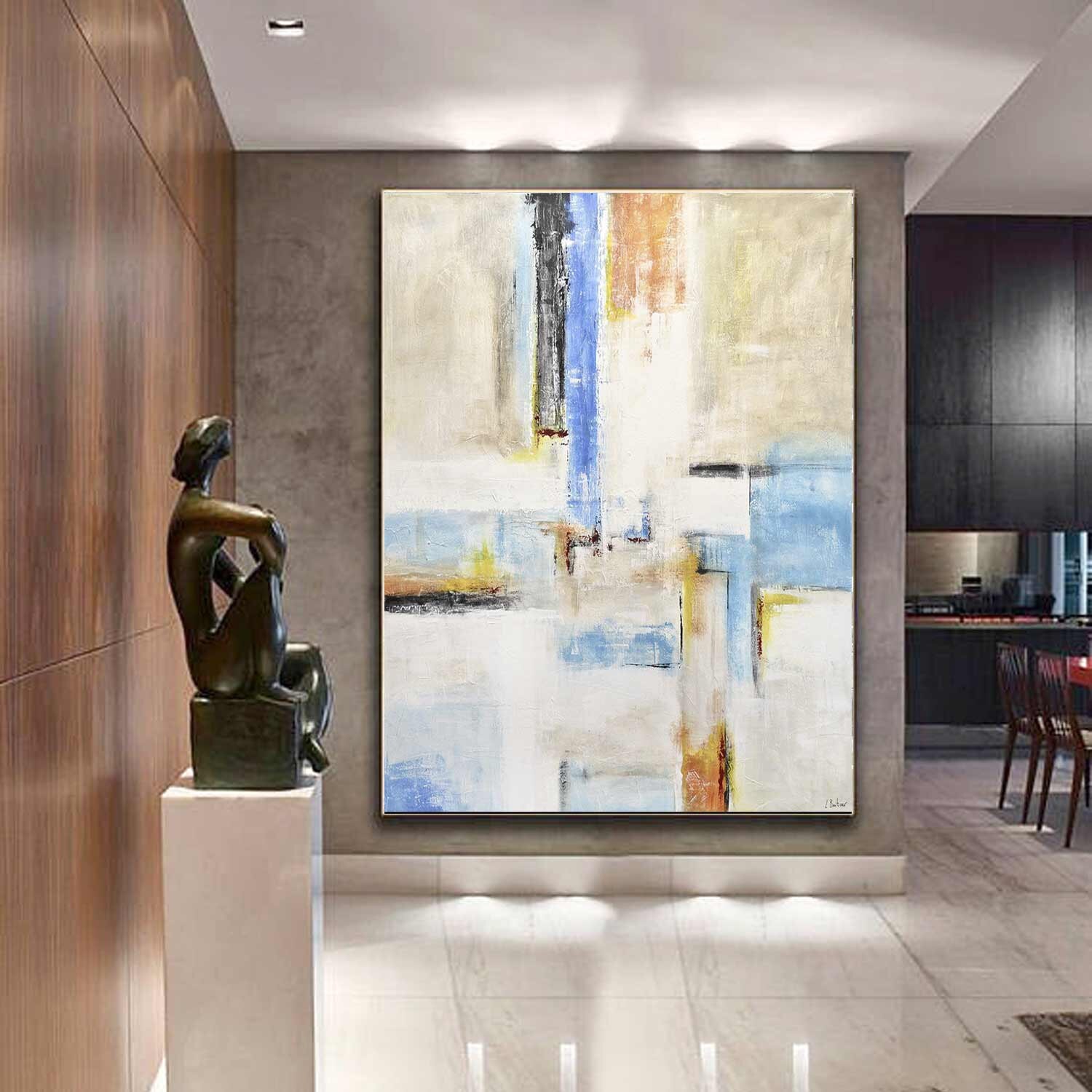 Large Abstract Painting, Geometric Color Blocks Wall Decor, Original ...