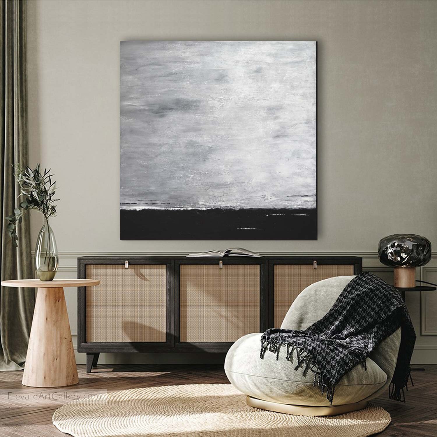 Monochrome Landscape Painting on Canvas, Original Black White Abstract ...