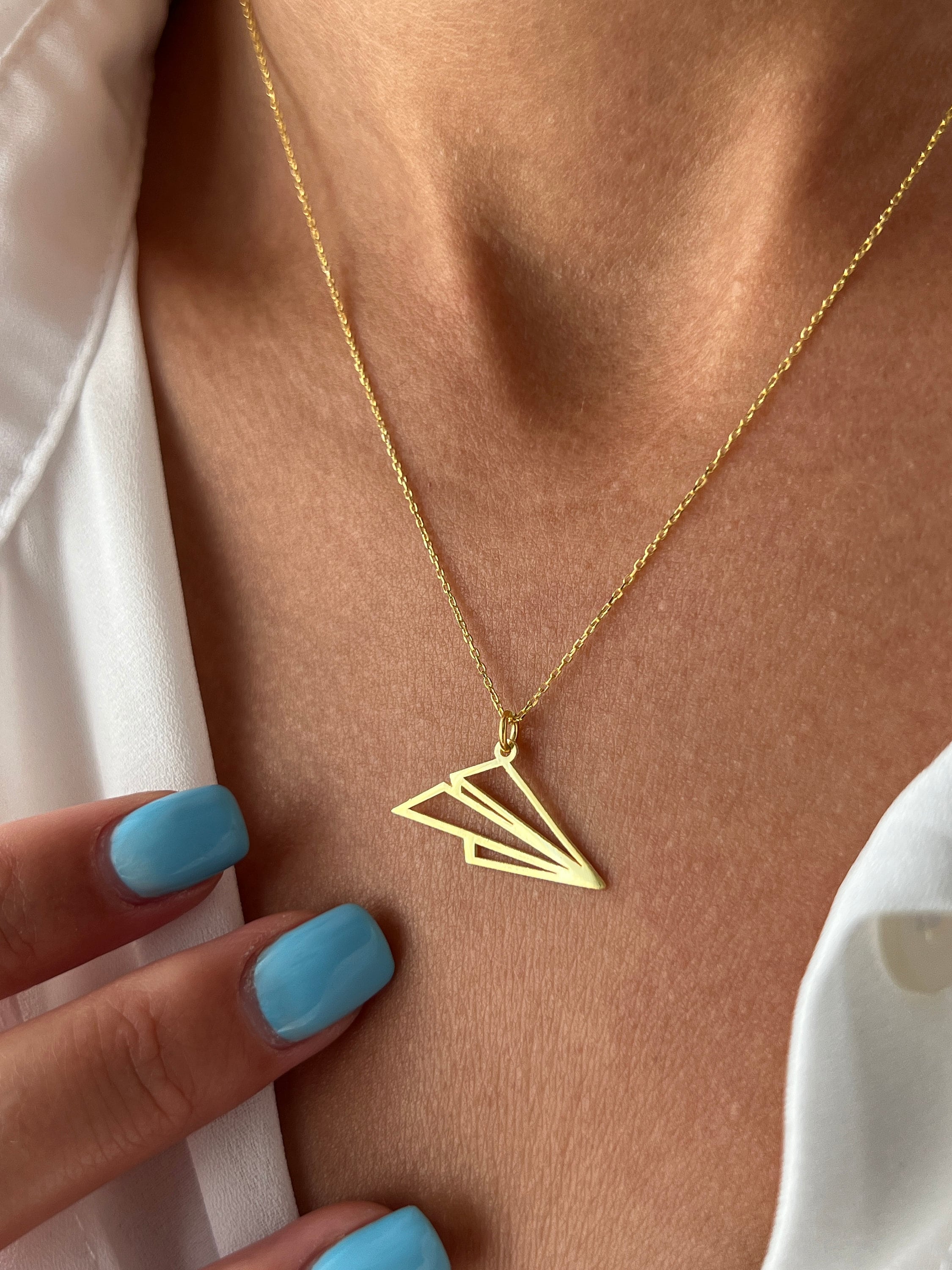 Gold Paper Plane Necklace: Sterling Silver Travel Pendant - Etsy