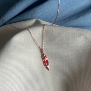 Red Feather Necklace • 14K Gold Plated • 925K Sterling Silver • Red ...