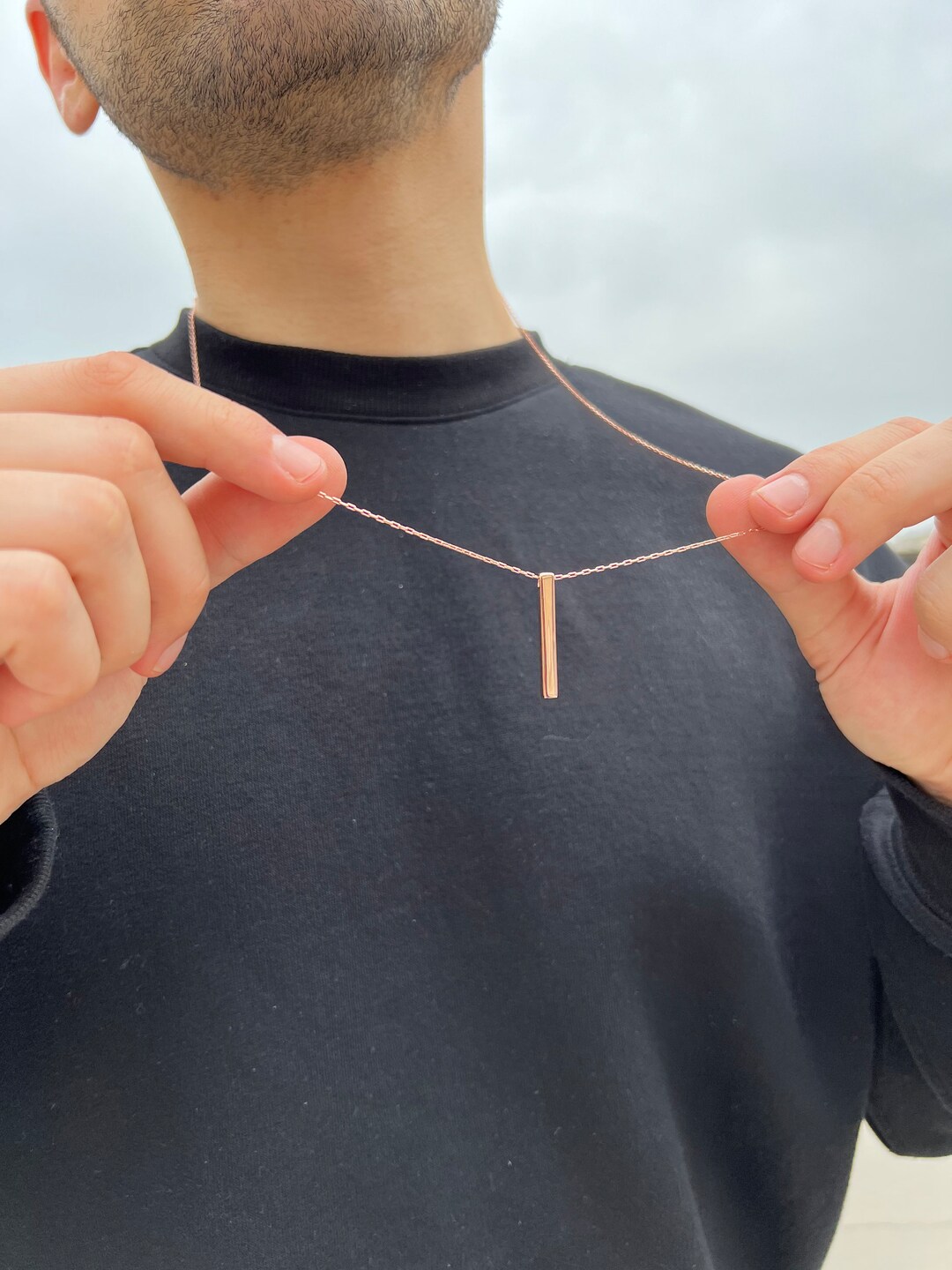 Bar Necklace • 14K Gold Plated • Rectangle Jewelry • Geometric Pendant ...