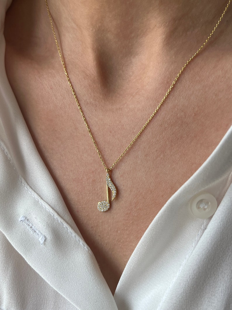 Musical Note Necklace 14K Gold Plated 925K Sterling Silver Gift for ...