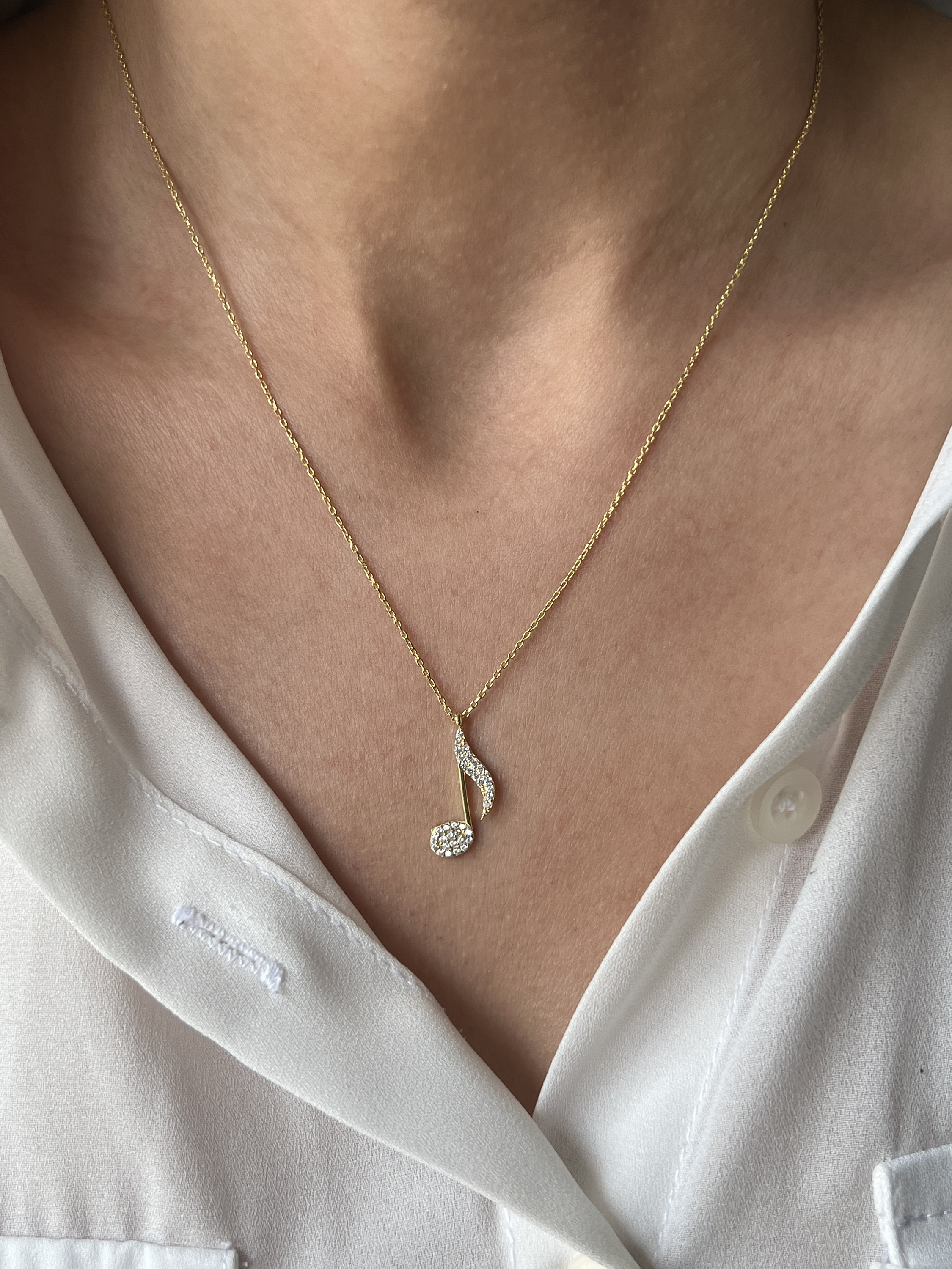 Musical Note Necklace 14K Gold Plated 925K Sterling Silver Gift for ...