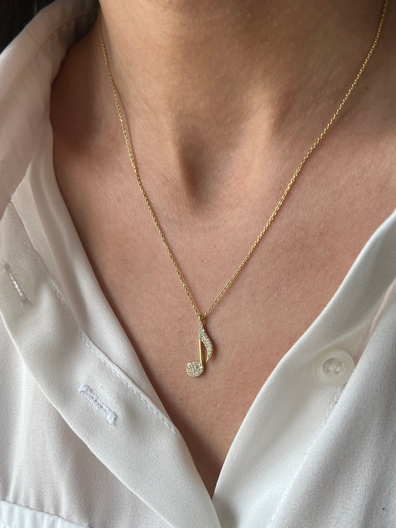 Musical Note Necklace 14K Gold Plated 925K Sterling Silver Gift for ...
