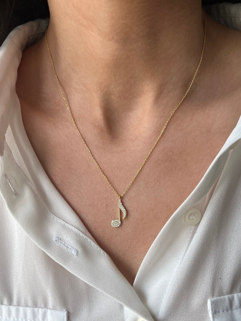 Musical Note Necklace 14K Gold Plated 925K Sterling Silver Gift for ...