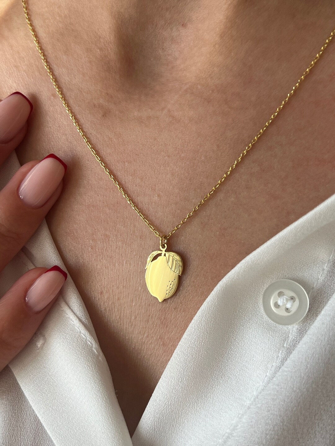 Lemon Necklace 14K Gold Plated 925K Sterling Silver Citrus Fruit ...