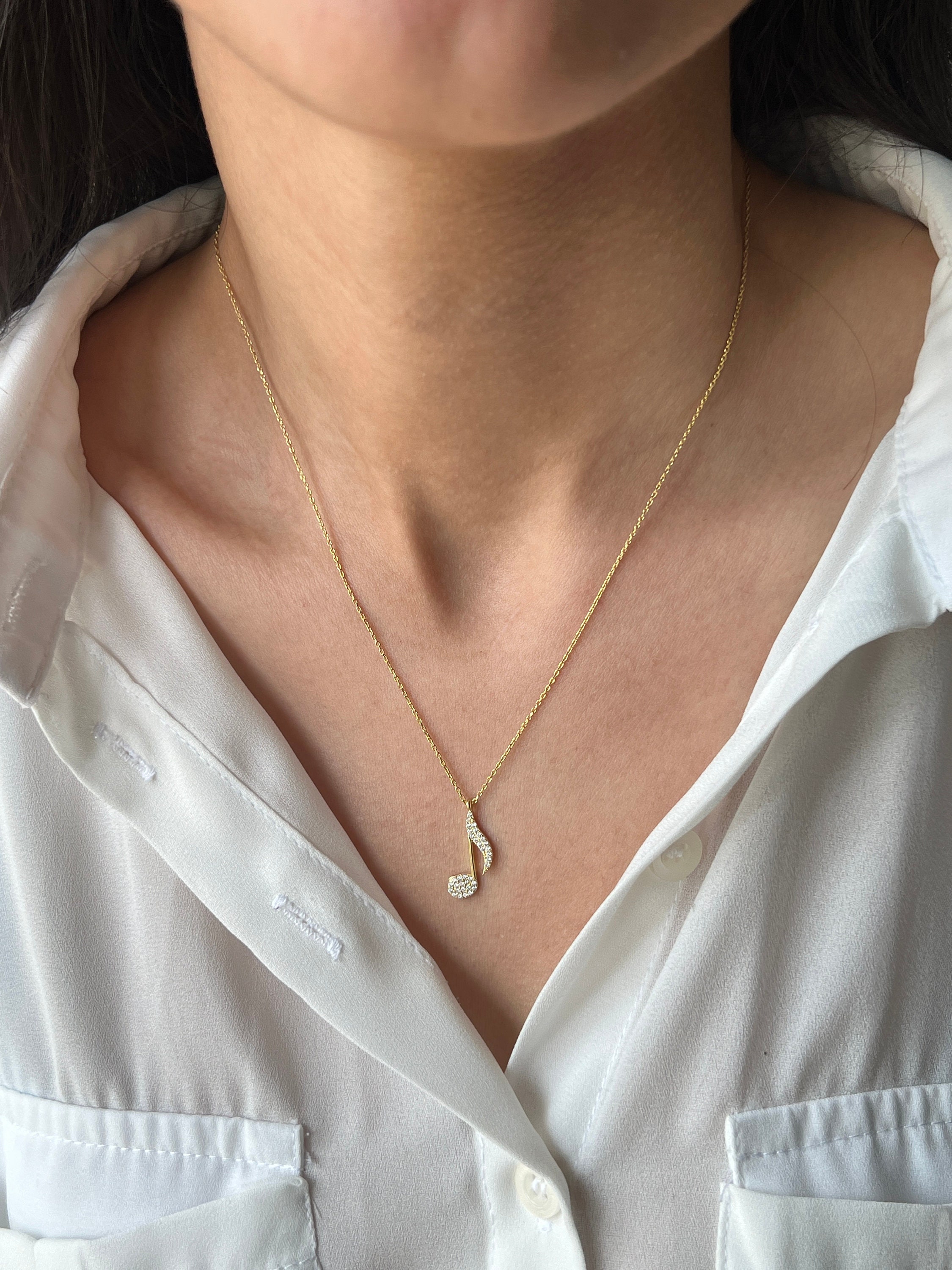 Musical Note Necklace 14K Gold Plated 925K Sterling Silver Gift for ...