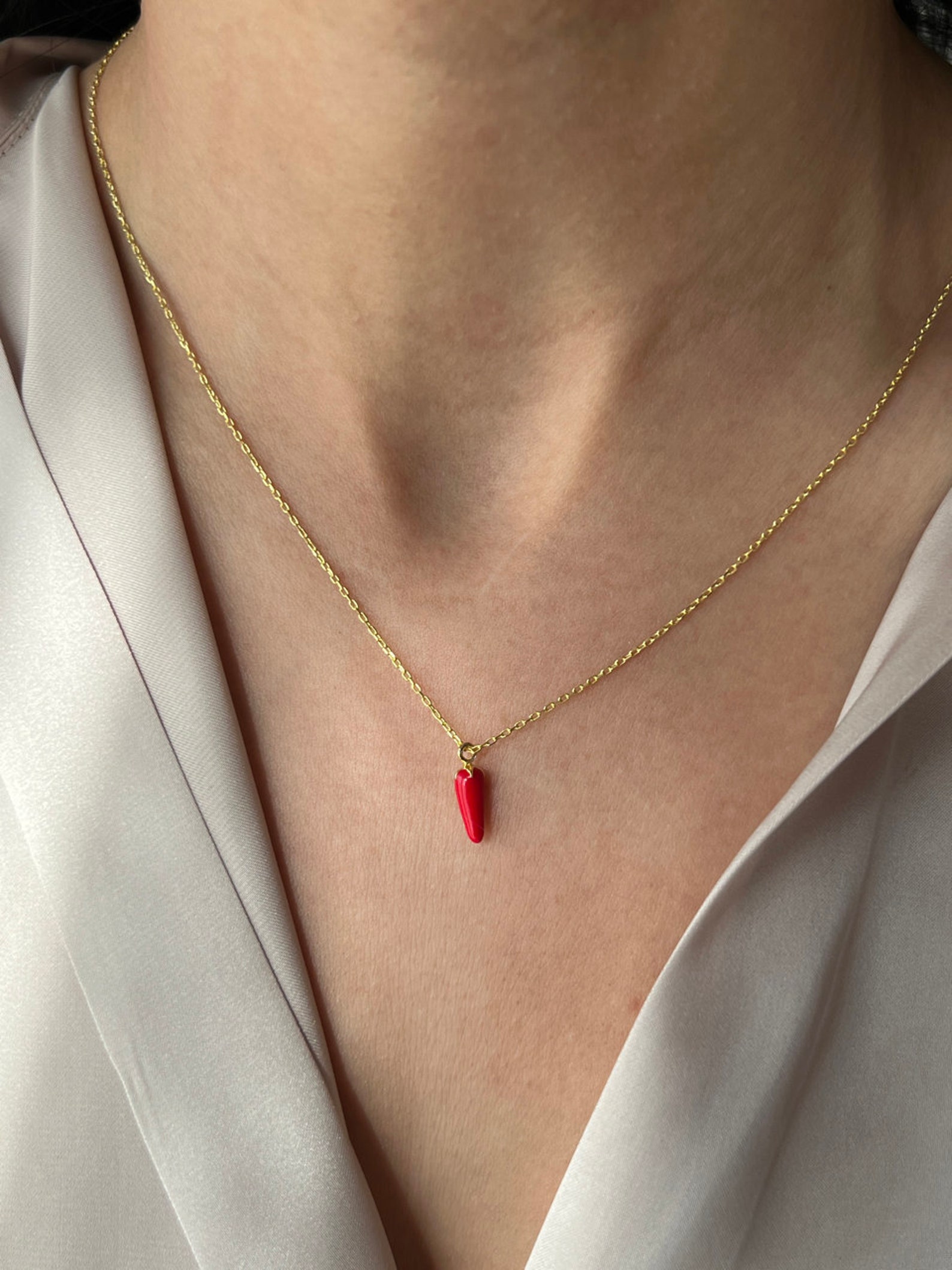 Red Chili Pepper Necklace: 14K Gold Plated Sterling Silver - Etsy