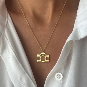 Camera Necklace • 14K Gold Plated • Photograph Jewelry • 925K Sterling ...