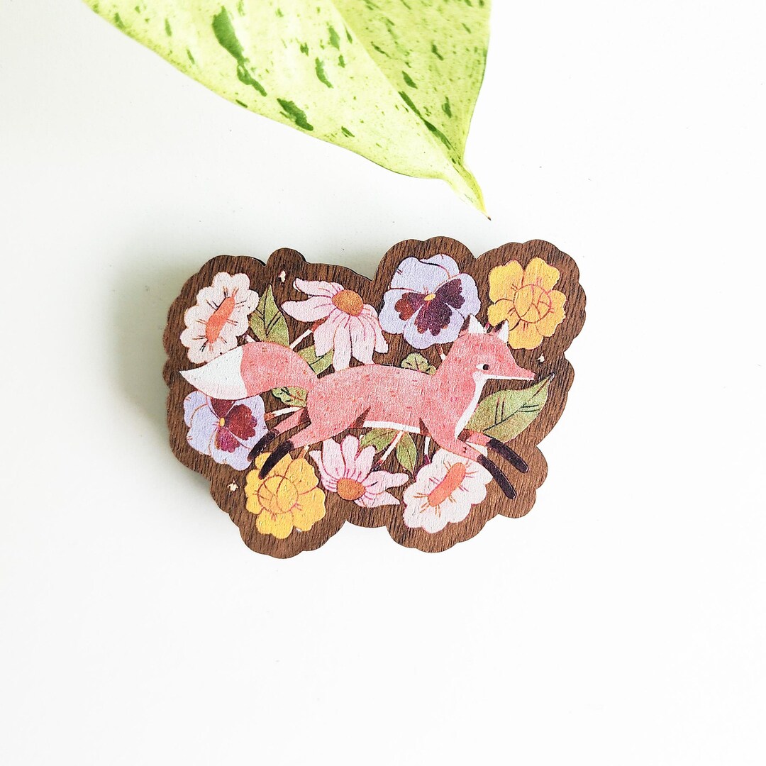 Fox in Blooms Wooden Refrigerator Magnet - Etsy