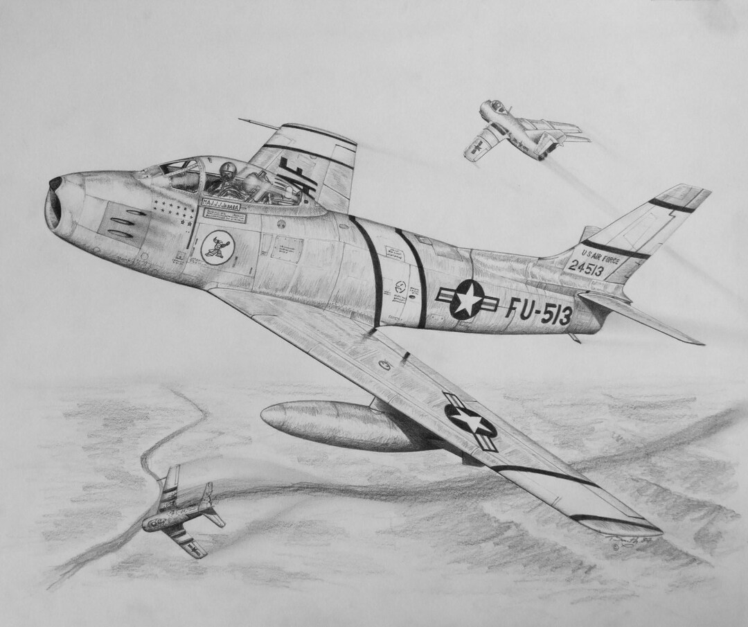 USAF F-86 "mig Master" Original Pencil Drawing - Etsy