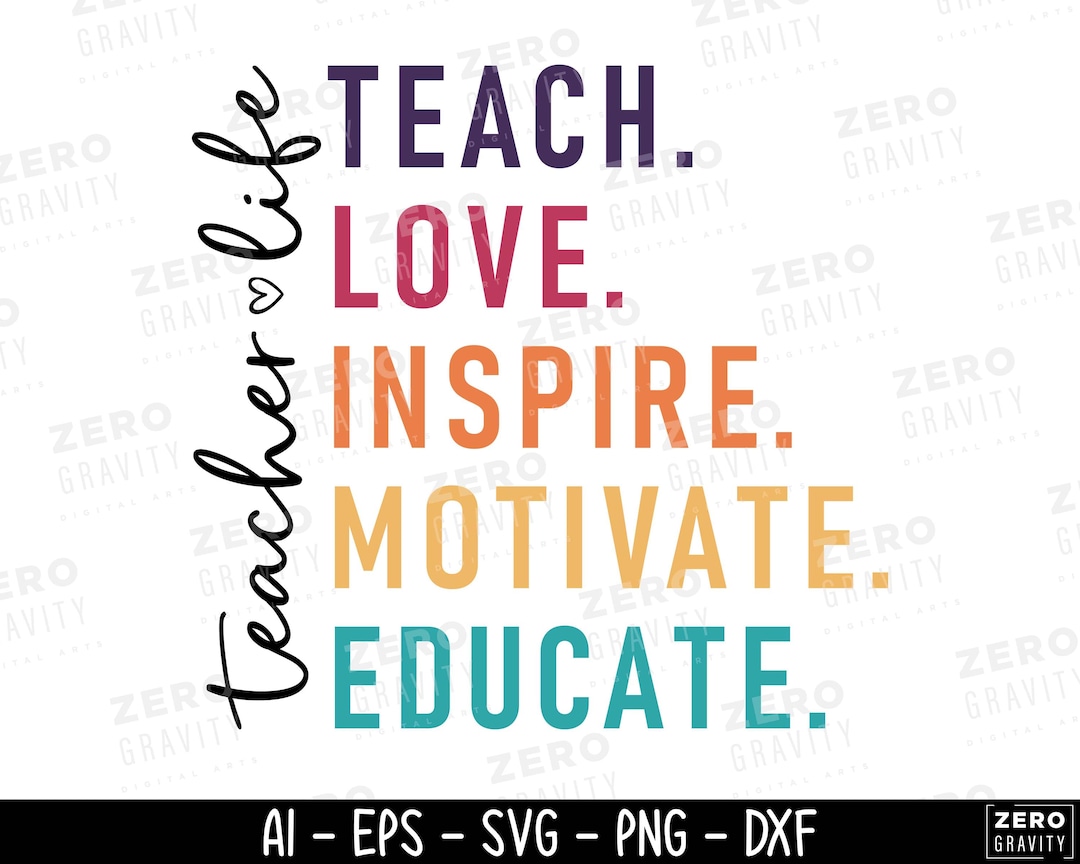 Teach Love Inspire Motivate Educate SVG & PNG, Teacher Svg, Teacher ...