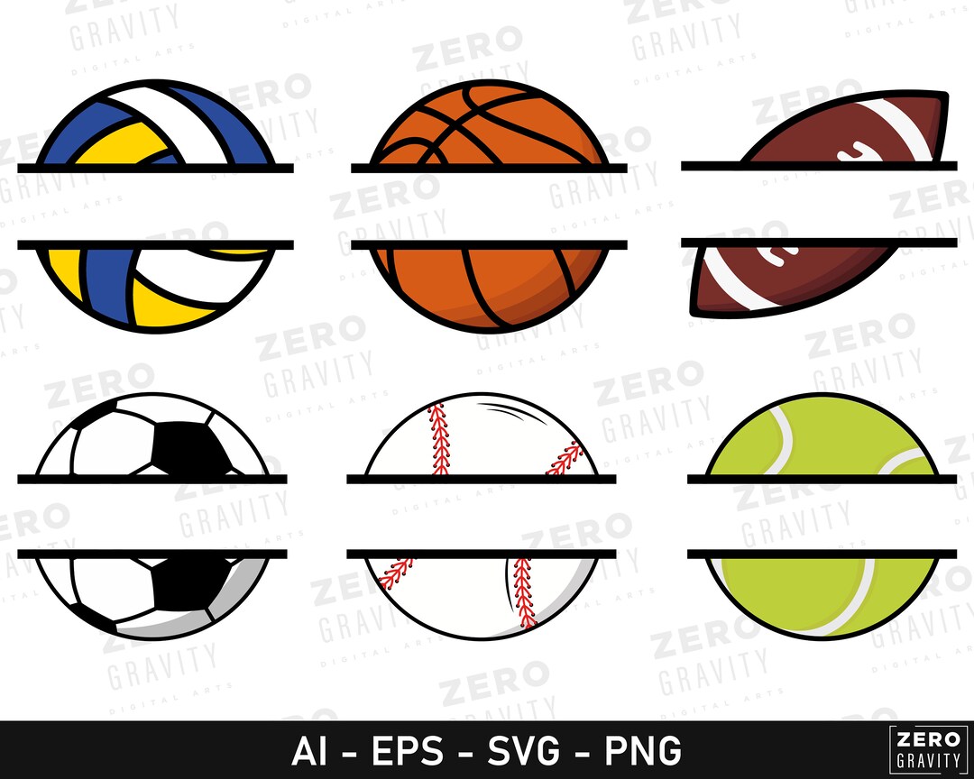 Split Sports Balls SVG Bundle for Custom Name, Set of Sport Balls ...