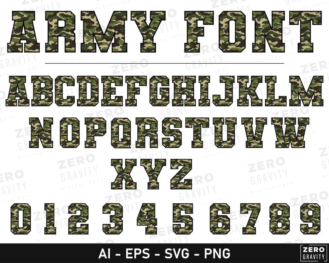 Army Font Svg Bundle, Digital Varsity Font, Svg Fonts, Font Bundle ...