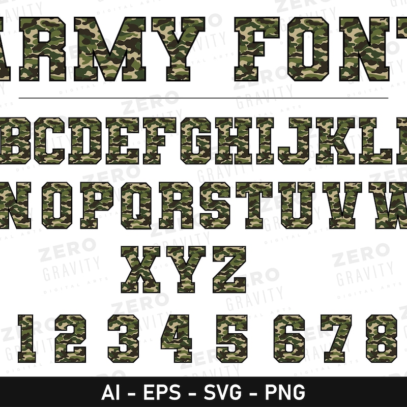 Camo Monogram Font Png - Etsy