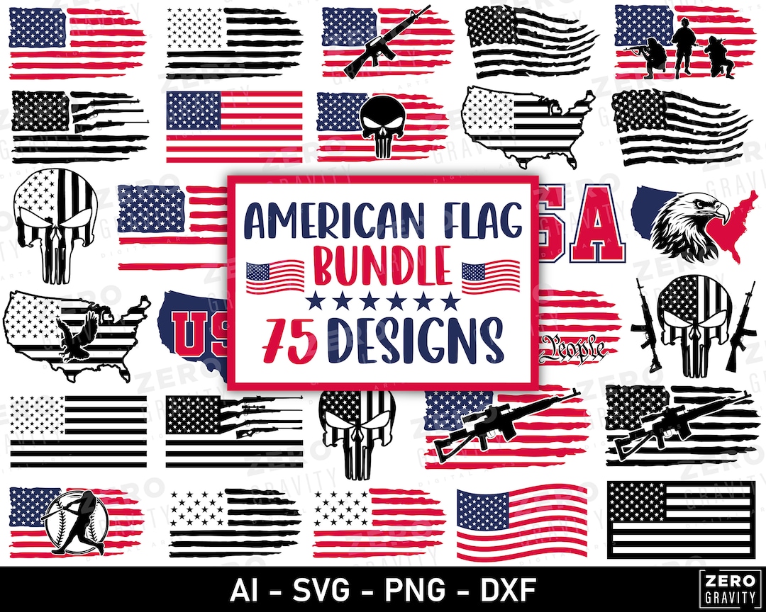 American Flag SVG Bundle: Distressed Patriotic Designs (digital ...