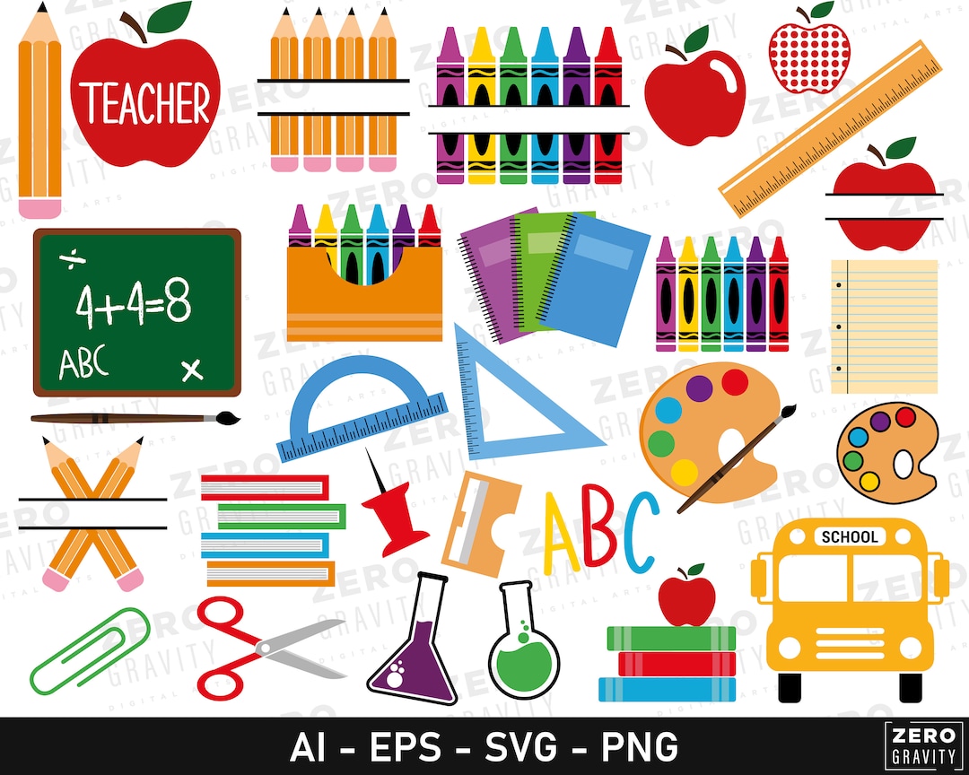 Back to School Supplies SVG Bundle, Teacher Designs (digital Download ...