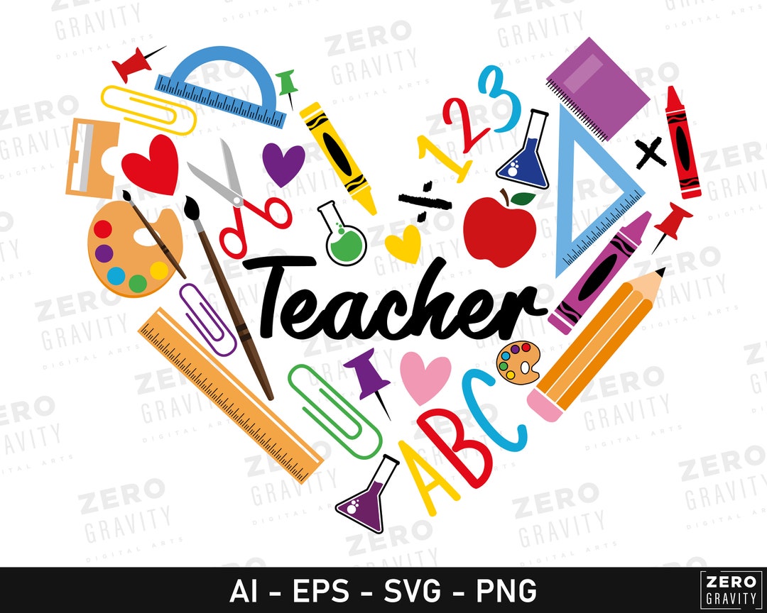 Teacher Heart Svg, Teacher Svg, Heart Shape School Supplies Svg ...