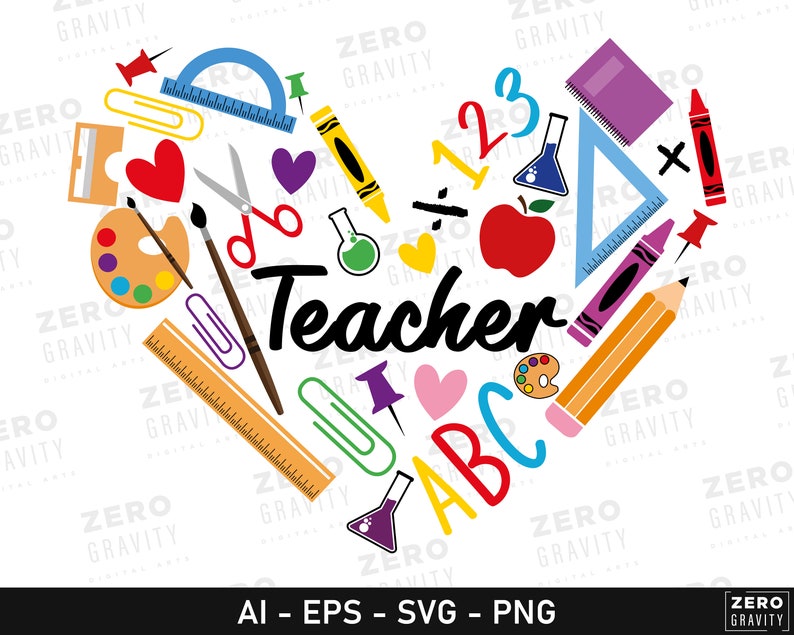 Teacher Heart Svg Teacher Svg Heart Shape School Supplies - Etsy