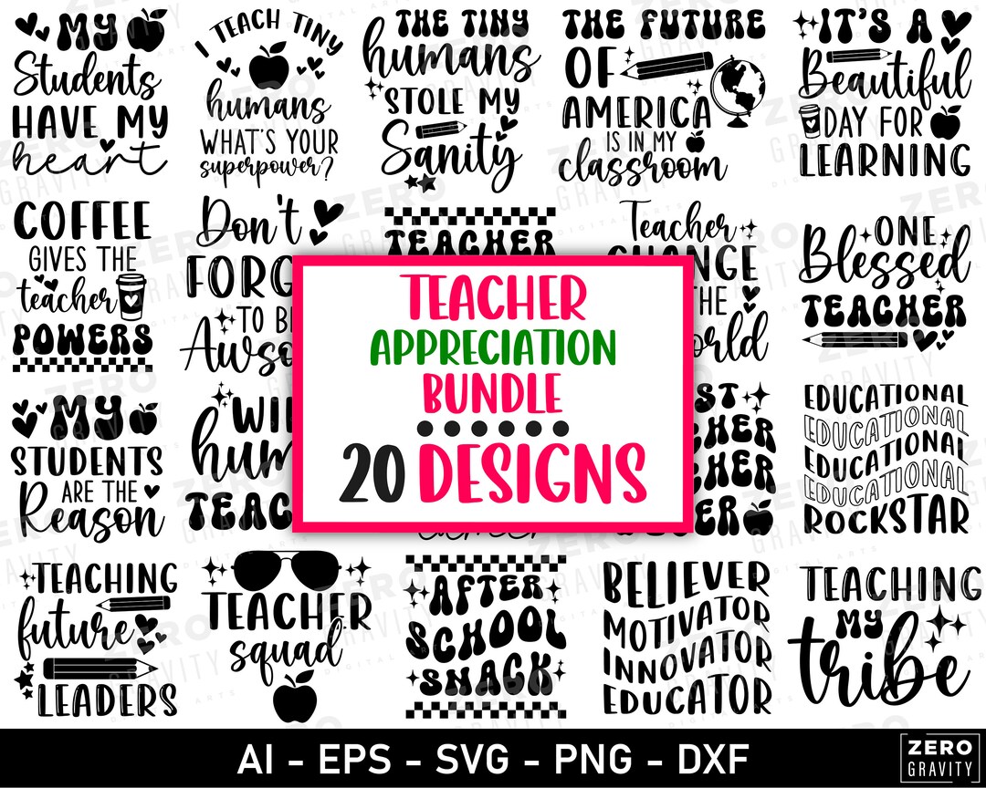 Teacher Appreciation Svg Bundle, Teacher Quotes Svg Bundle, Teacher ...