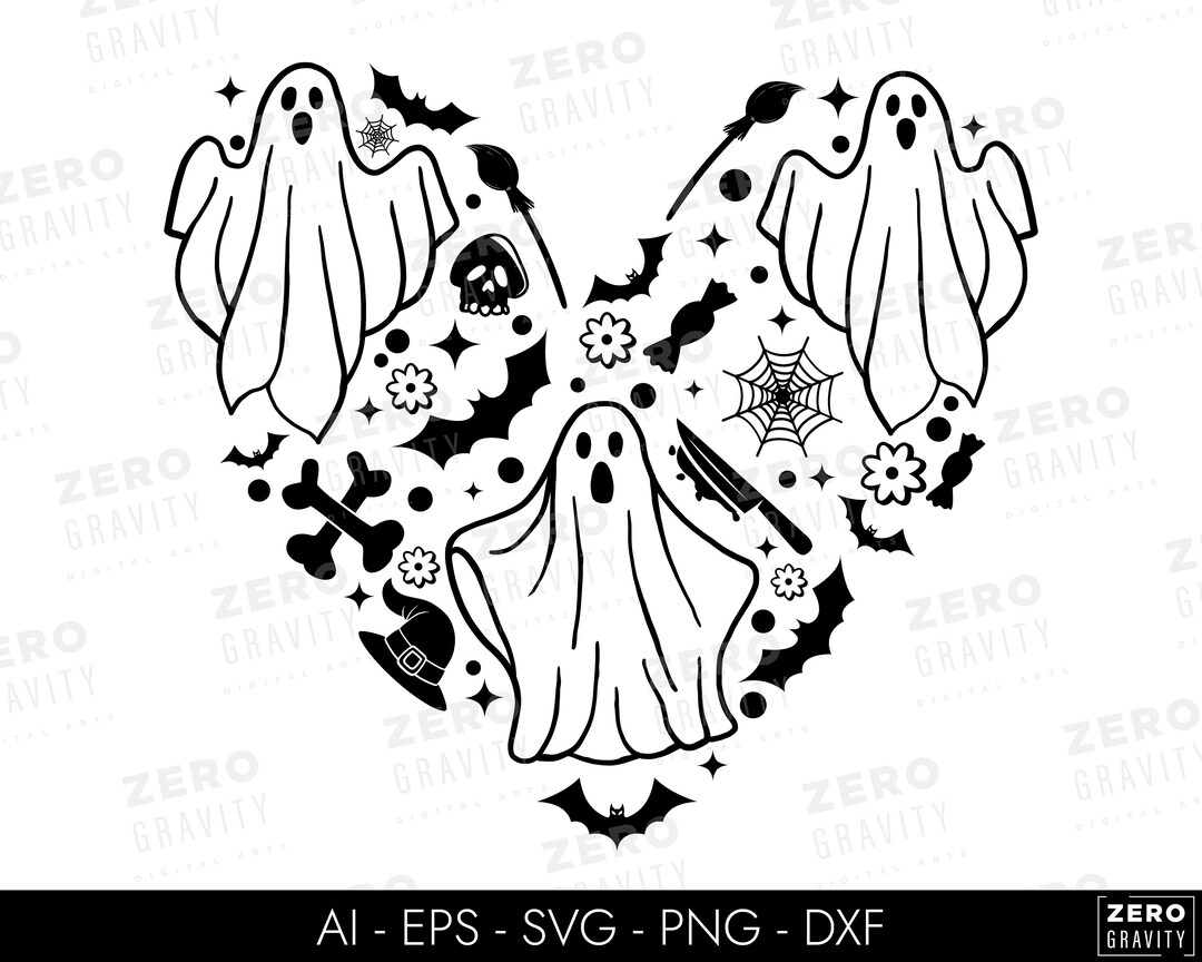 Halloween Heart Svg, Halloween Shirt Svg, Digital Download Ghost Svg ...