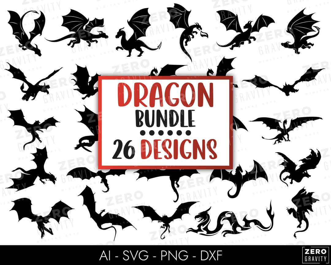 Dragon Svg Bundle, Digital Download Dragon Svg, 26 Dragon Svg Files for ...