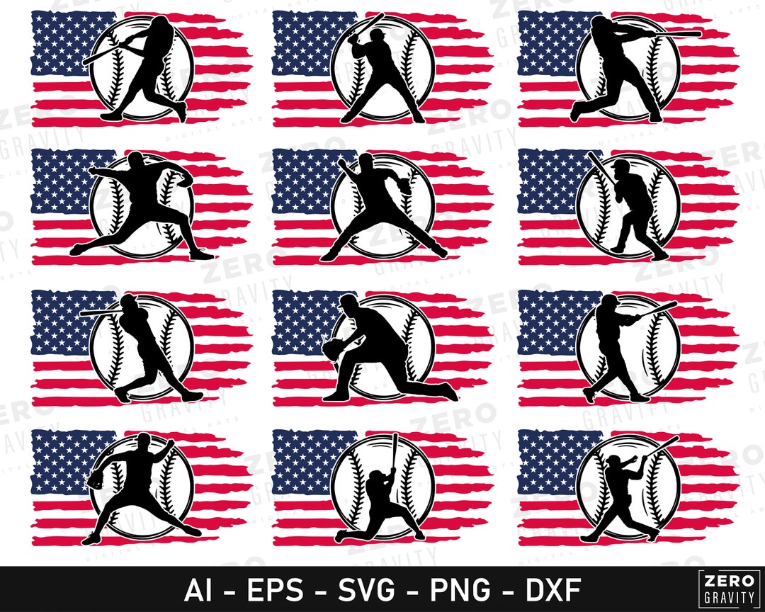 Baseball SVG Bundle: Player & American Flag Designs (digital Files) - Etsy
