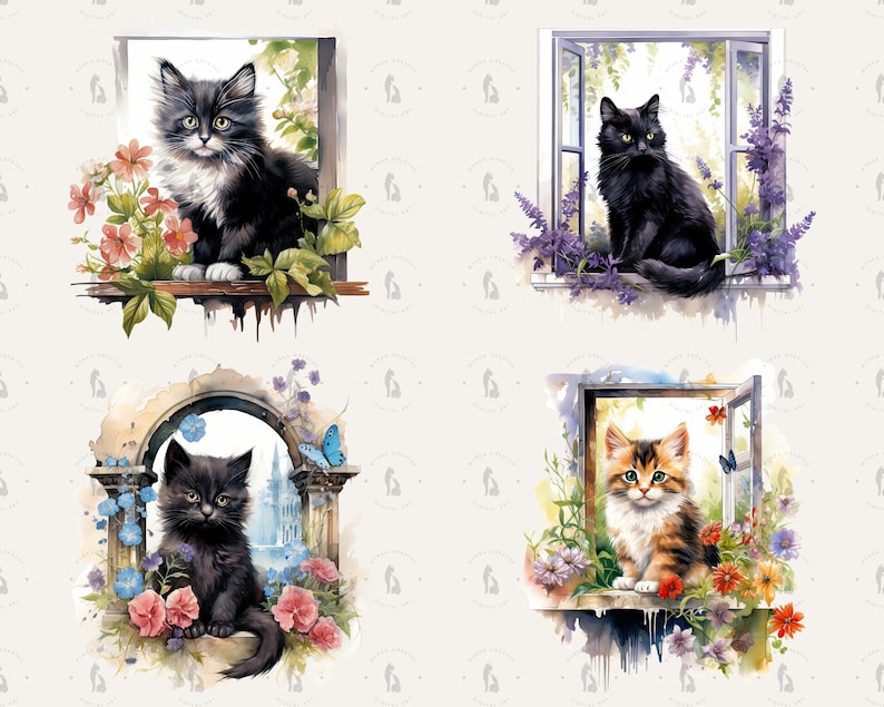 Fairy Cats Watercolor Clipart Kittens Flowers Clipart Bundle - Etsy