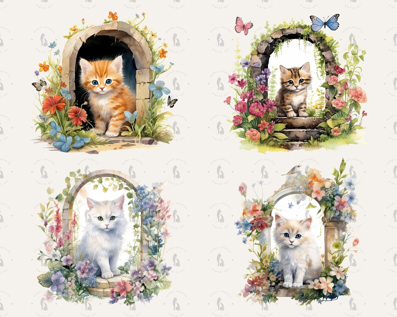 Fairy Cats Watercolor Clipart Kittens Flowers Clipart Bundle - Etsy
